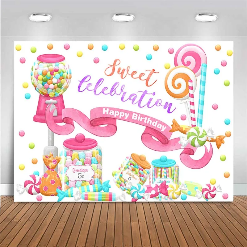 Candy Theme Birthday Party Photography Backdrop Cotton Candy Bar ...