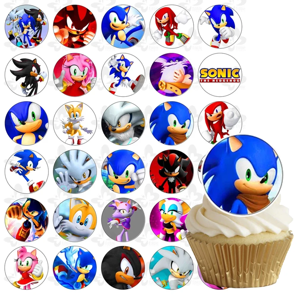 20 unids/lote Sonic The Hedgehog Cupcake Topper comestible Wafer papel ...