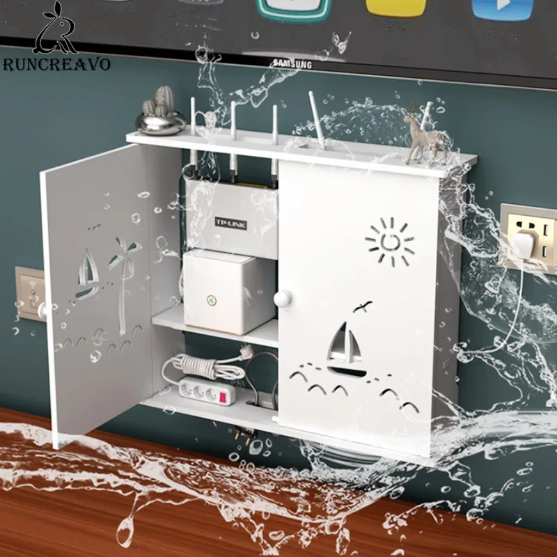 Large Wireless Wifi Router Shelf Storage Boxes Cable Power Bracket Wall ...