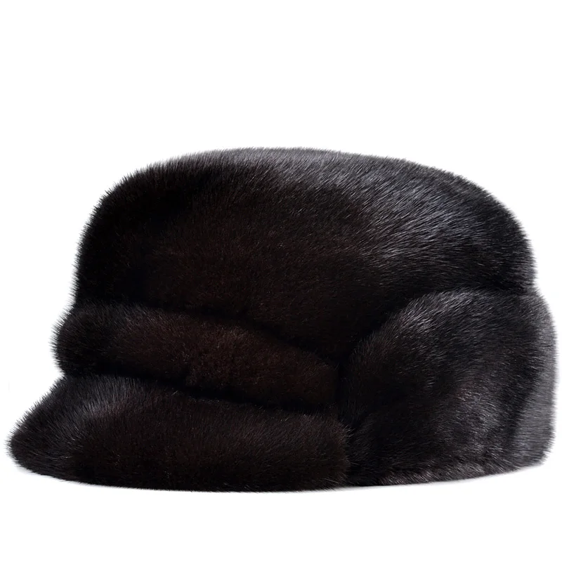 Luxury Winter Male Genuine Mink Fur Bomber Hats Man Real Marten Caps ...