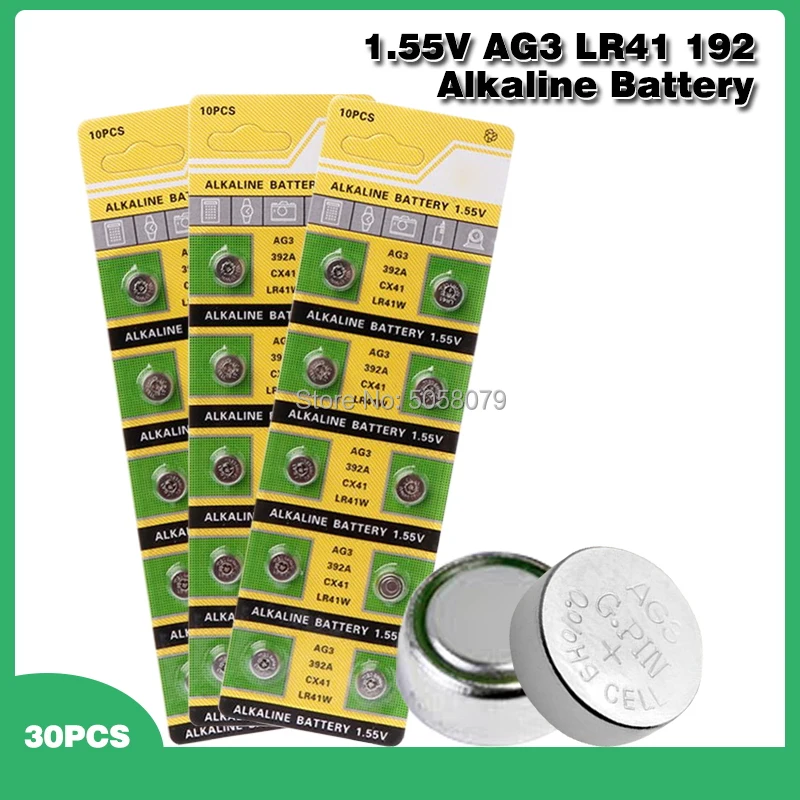 New 30Pcs AG3 LR41 392A SR41SW 1.55V Cell Battery Watch Button Coin ...
