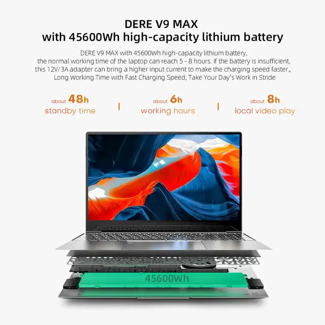 Dere V9 MAX Intel I7 15.6 FHD Laptop 12GB 512GB SSD Fingerprint ...