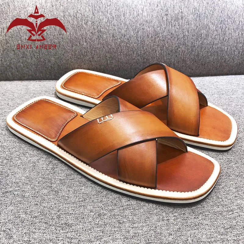 Enjoy The Moment Now! Custom Handmade Genuine Leather Slippers For Men ...