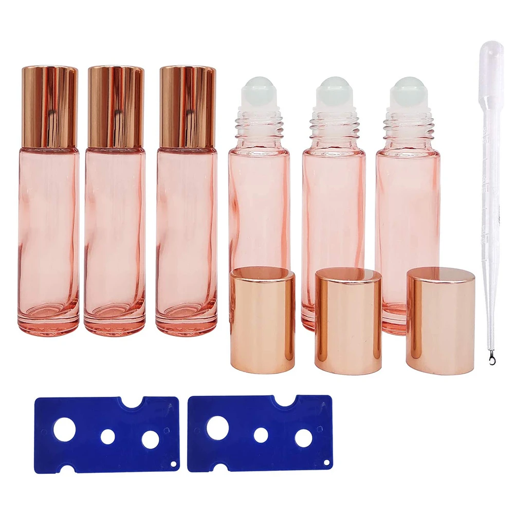 6pcs 10ml Glass Essential Oil Bottles Rose Gold Roller Bottles Perfume Bottles Thick Refillable ...