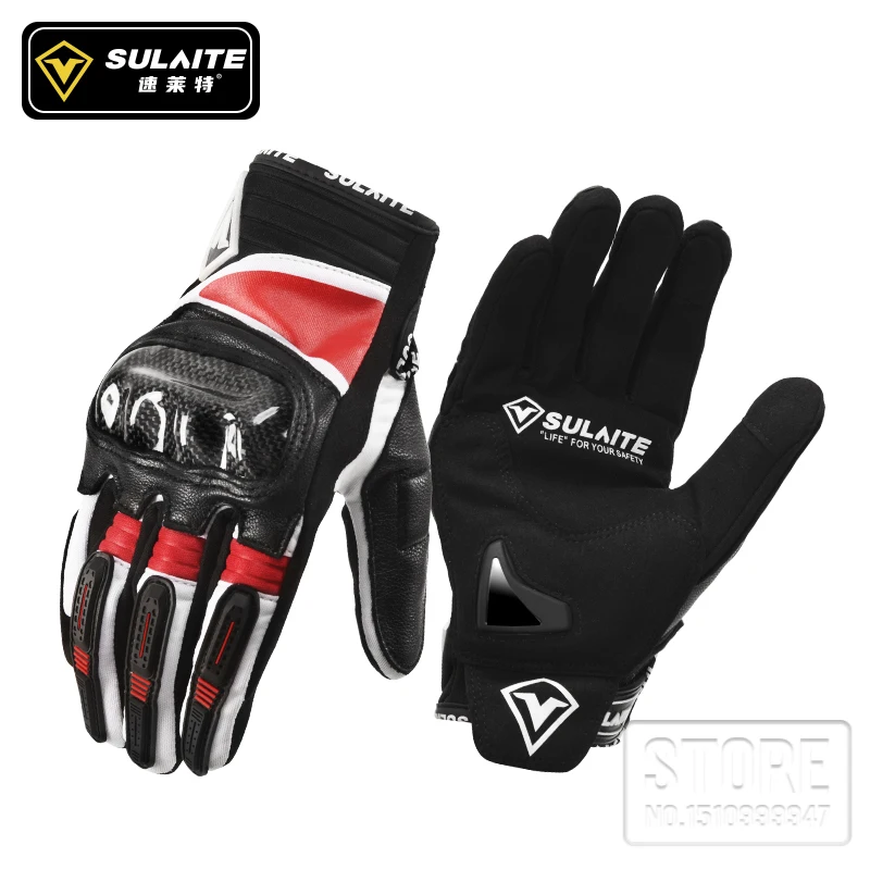 SULAITE Motos Motorcycle Gloves Leather Riding Carbon Fiber Racing ...