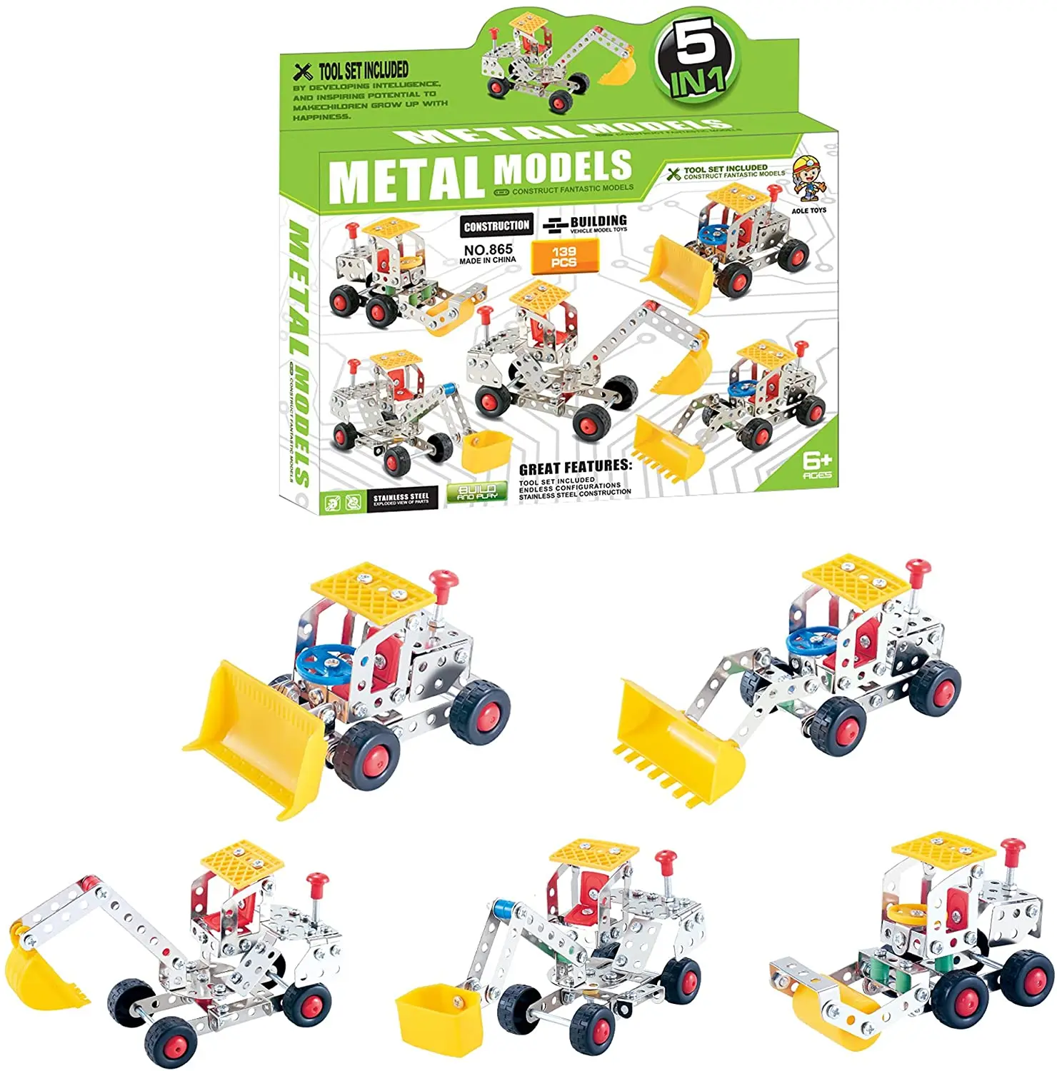 Metal-Building-Block-Set-5-in-1-Construction-Vehicle-Model-Toy-DIY ...