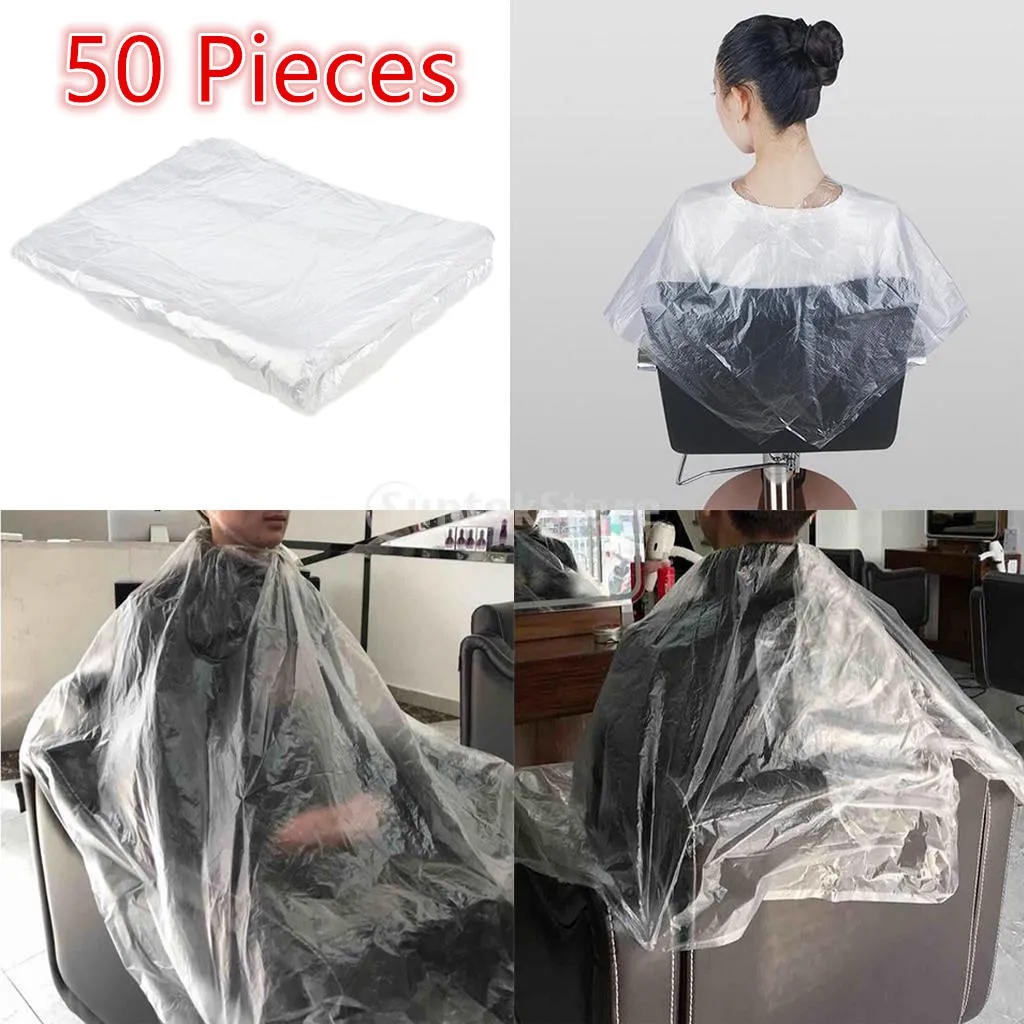 50pcs Disposable Hairdressing Cape Apron Gown for Salon Plastic Capes ...