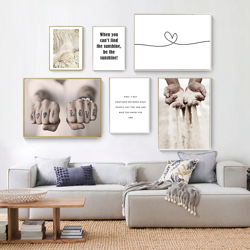 Quicksand Simple Line Love Fist Sand Hand Canvas Poster To Be The ...
