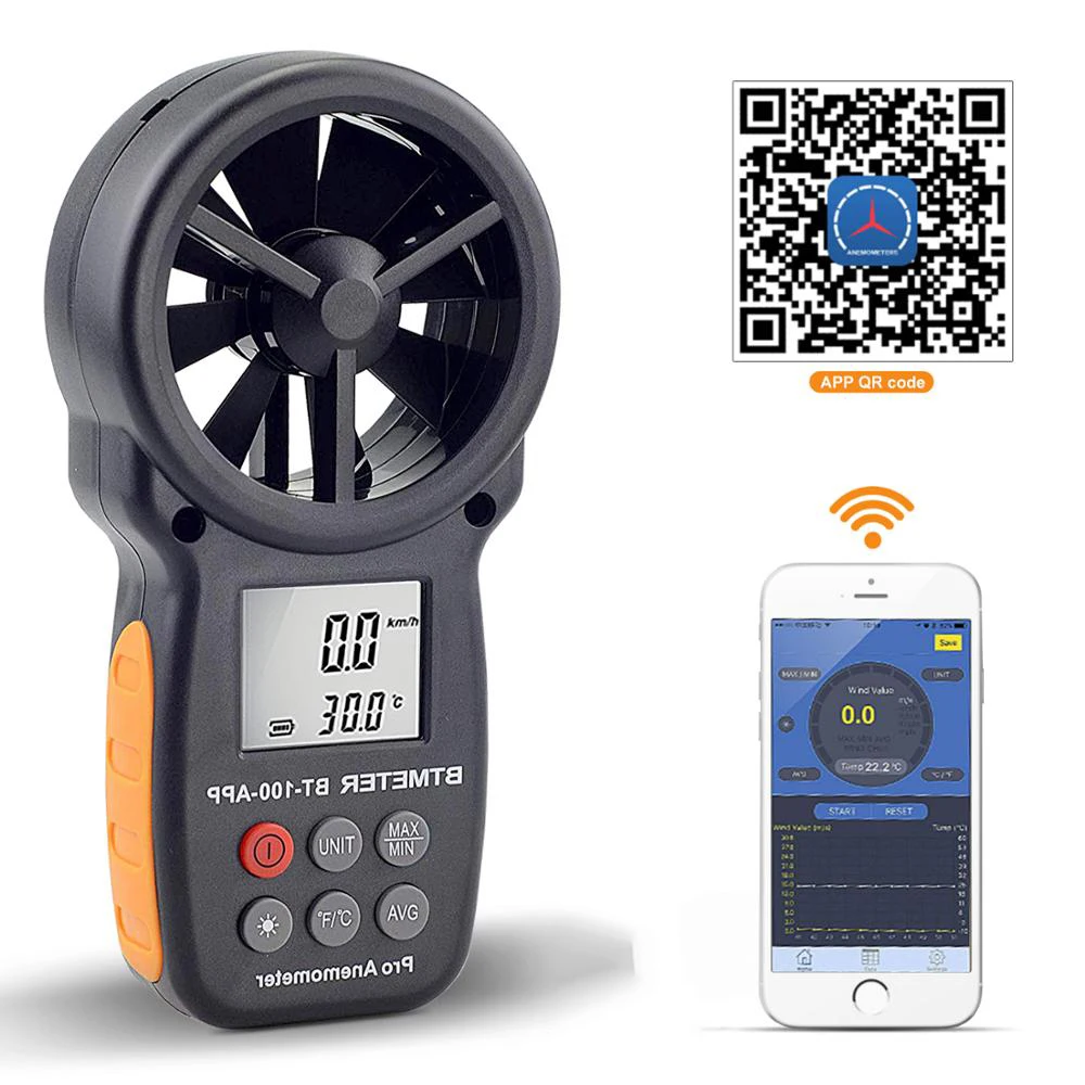 Btmeter Bt-100-app,digital Anemometer Tester With Mobile App Wind Speed ...