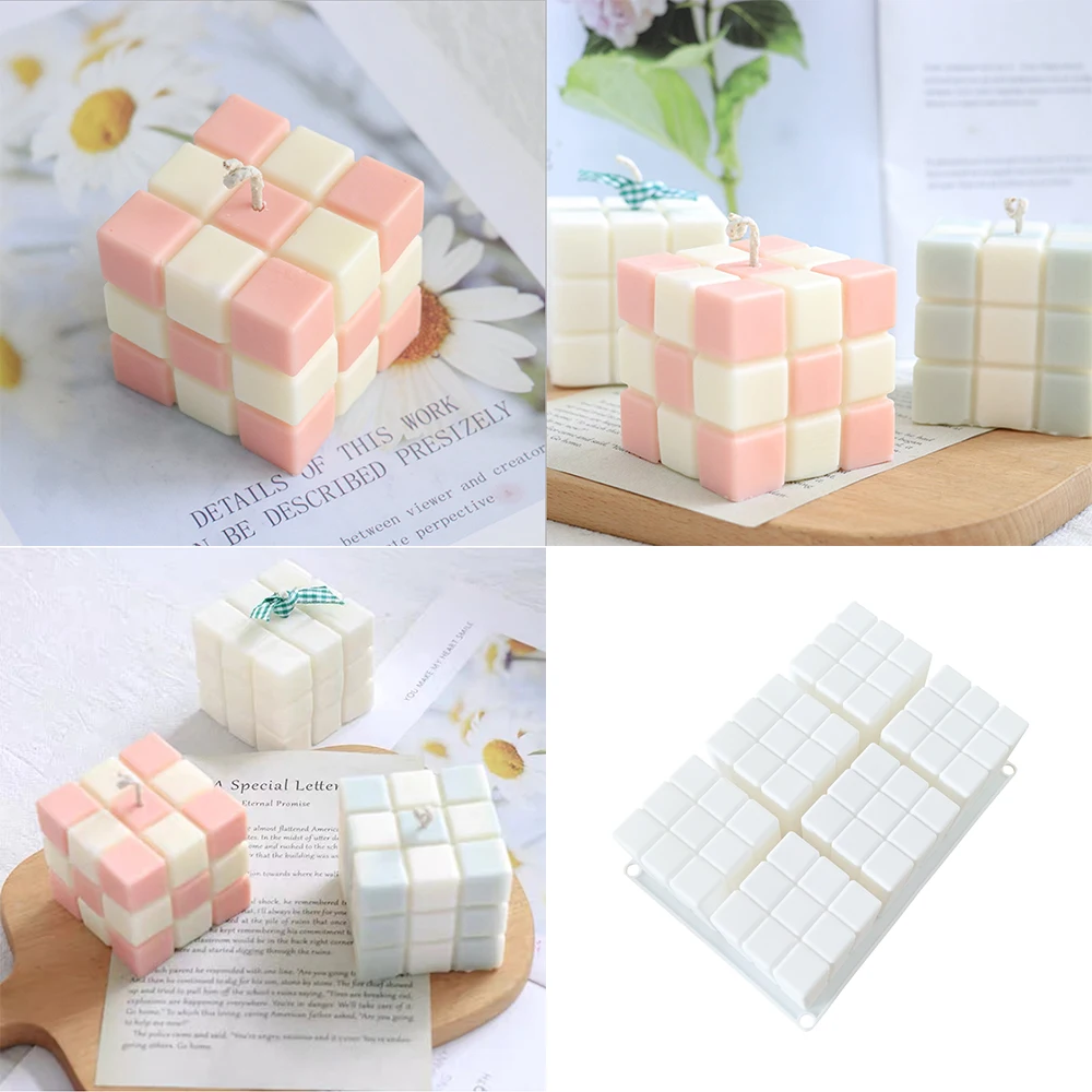 6 Cavities 3D Cube Baking Mousse Cake Mold Silicone Square Bubble ...