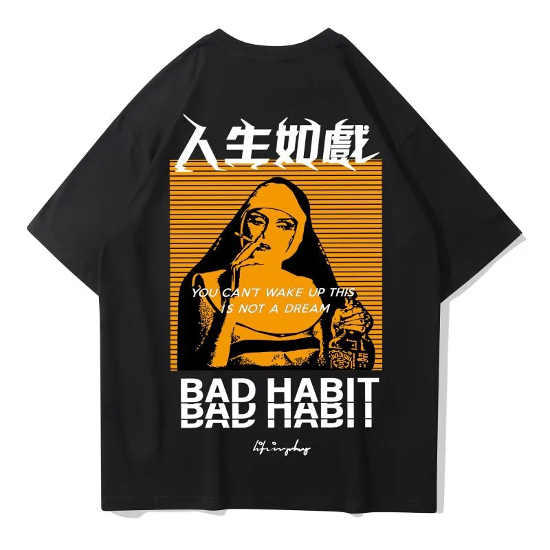Camiseta-divertida-con-estampado-de-BAD-HABIT-para-hombre-ropa-de-calle ...