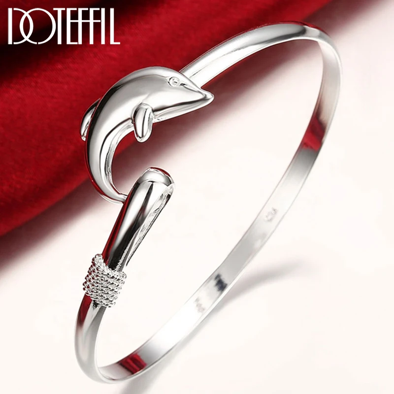 DOTEFFIL 925 Sterling Silver Dolphin Bangle Bracelet For Women Wedding ...