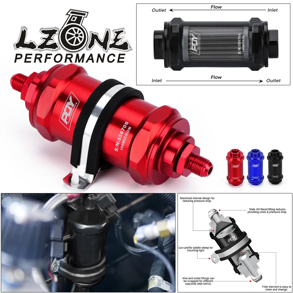 Lzone - Pqy An6 / An8 / An10 Inline Fuel Filter E85 Ethanol With 100 ...