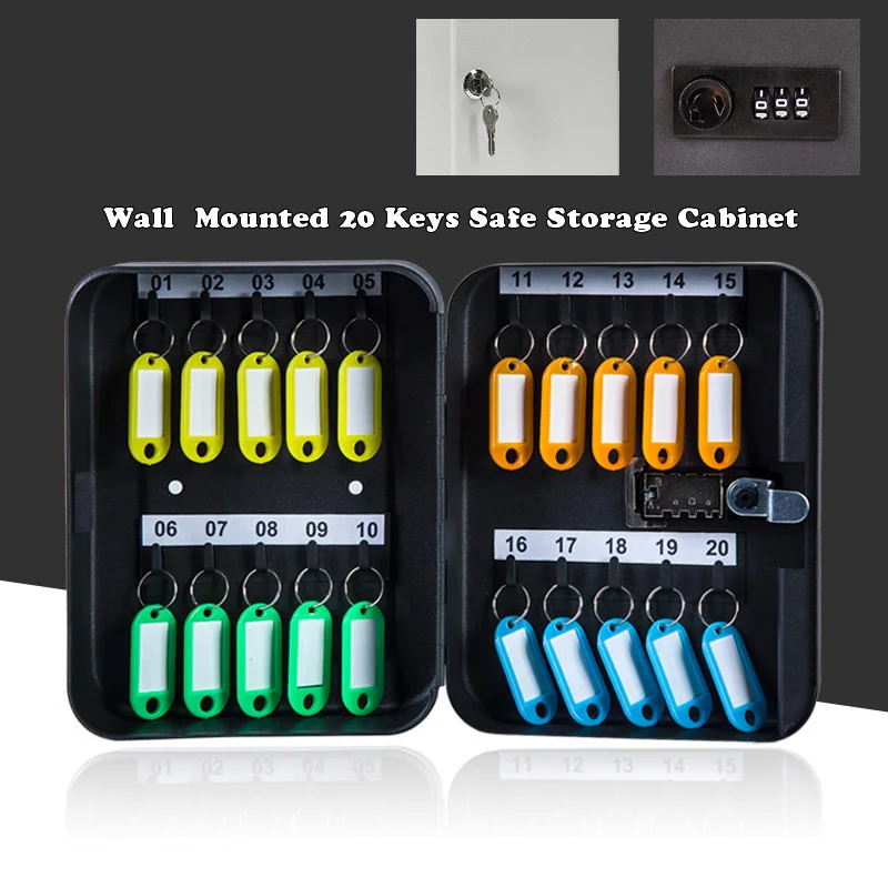 Metal 20 Keys Safe Storage Box Combination/Key Lock Wall Mounted Spare ...