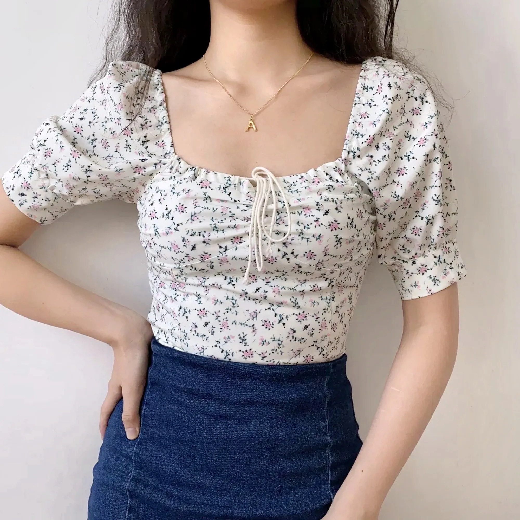 Summer Tie Floral Print Crop Tops Women White Sexy Elegant Square ...