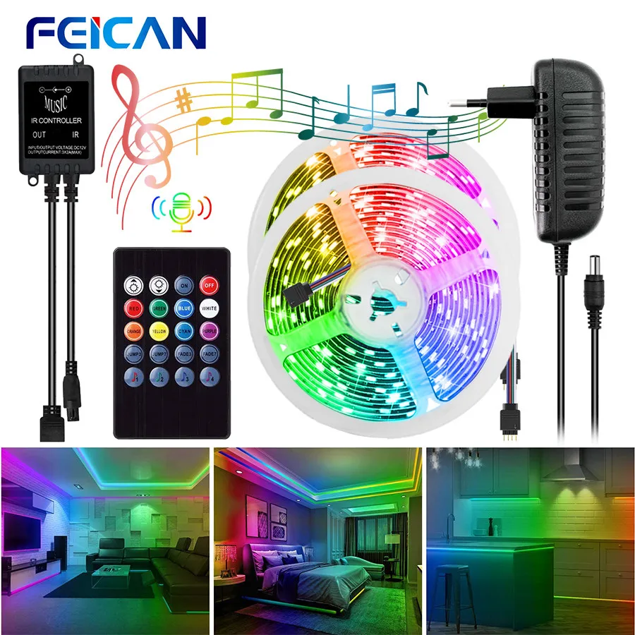 Led Strip Light Music Sync Rgb Tape Waterproof 12v Sound Sensor Remote ...