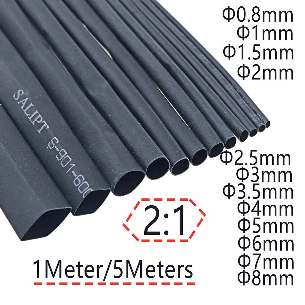 2:1 Black 1mm 2mm 3mm 5mm 6mm 8mm 10mm Diameter Heat Shrink Heatshrink Tubing Tube Sleeving Wrap ...
