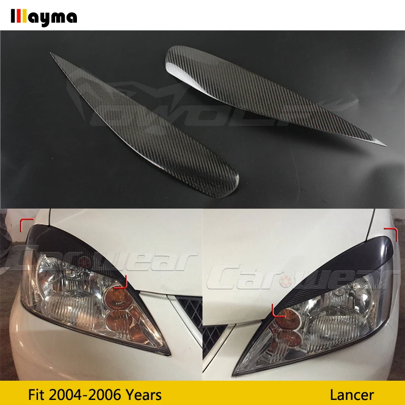 Carbon Fiber Headlight Eyebrow Eyelids For Mitsubishi Lancer 2004 2005 ...