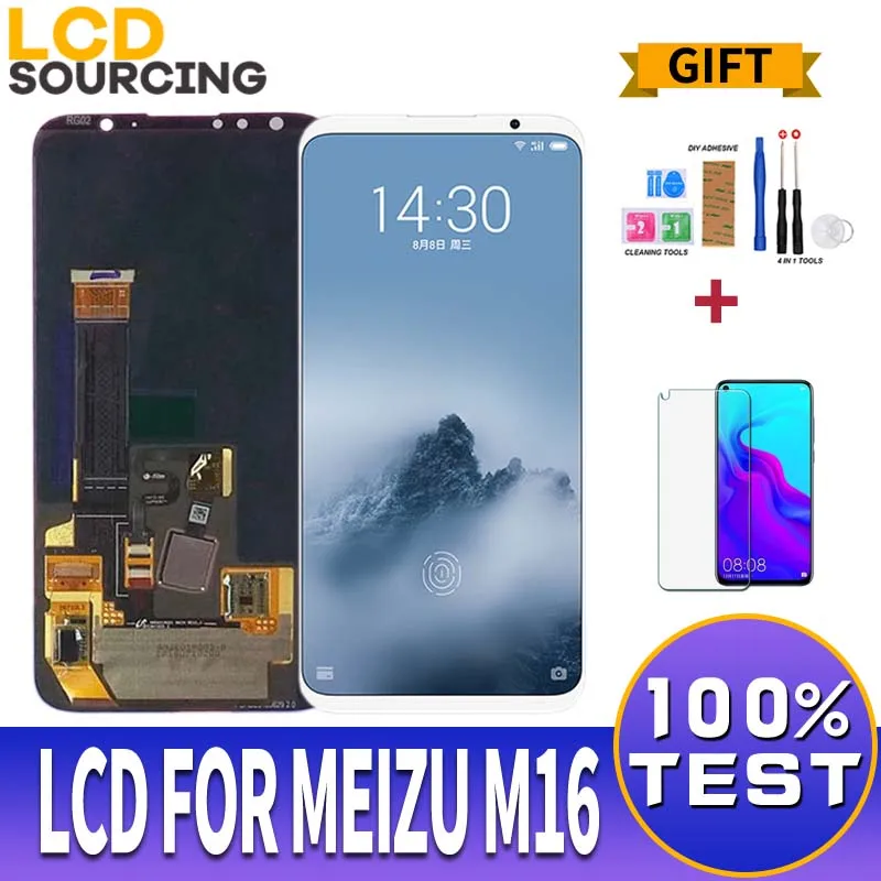 Tela lcd oled para meizu m16, 6.0 polegadas, touch screen, digitalizador, montagem do painel ...