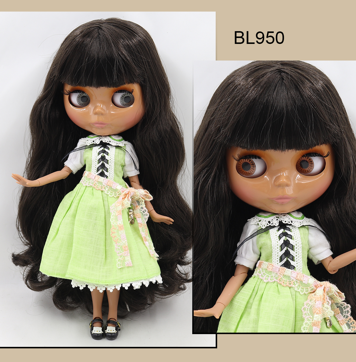 Neo Blythe Muñeca con cabello castaño, piel oscura, cara linda y ...