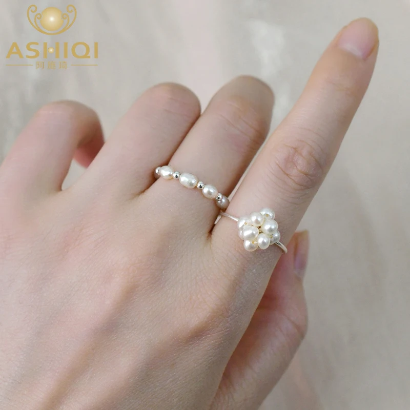 ASHIQI Anillo de perla natural de agua dulce auténtica para mujer, bola ...