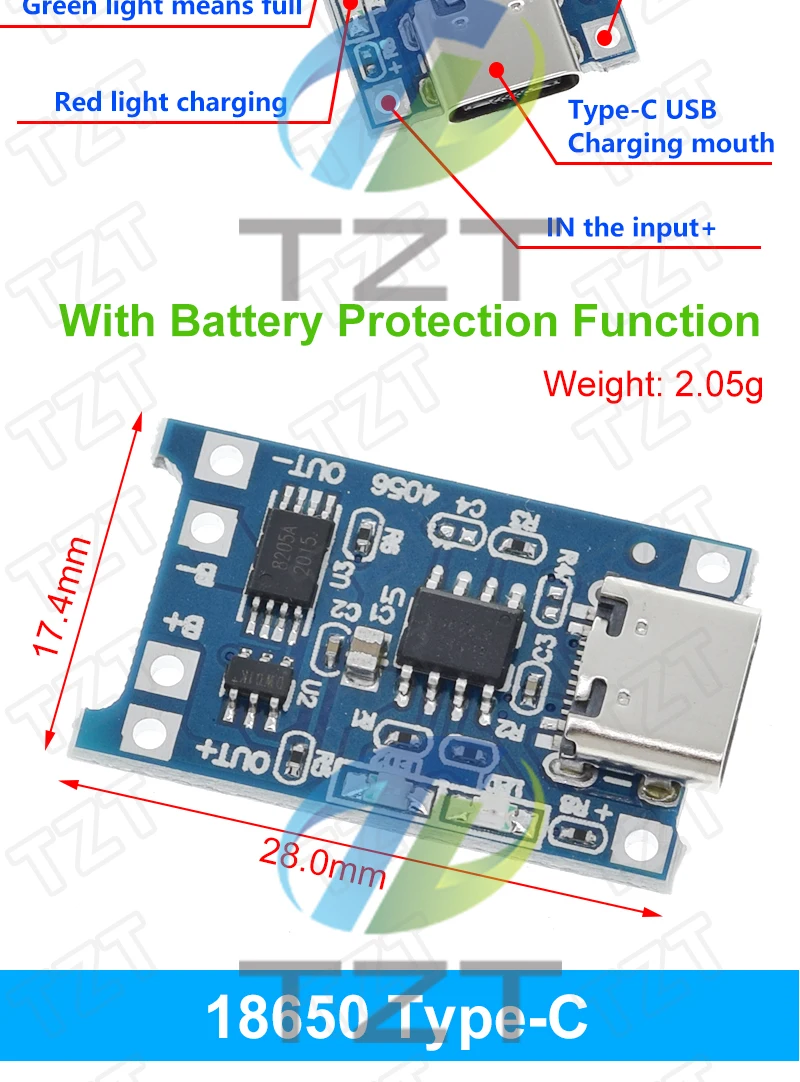 Circuits intégrés,TP4056 mini--TZT Chargeur de batterie au lithium, type C-micro USB 5V l ...
