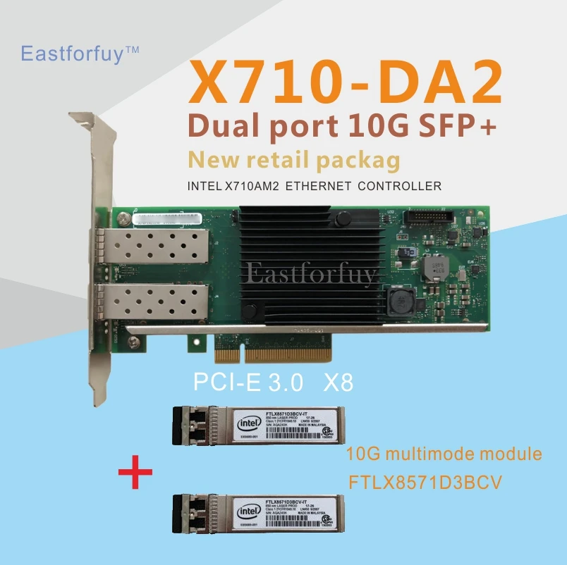 Eastforfuy Adaptador de servidor de tarjeta de red Ethernet 10G, X710 DA2 OEM, con chip Intel ...