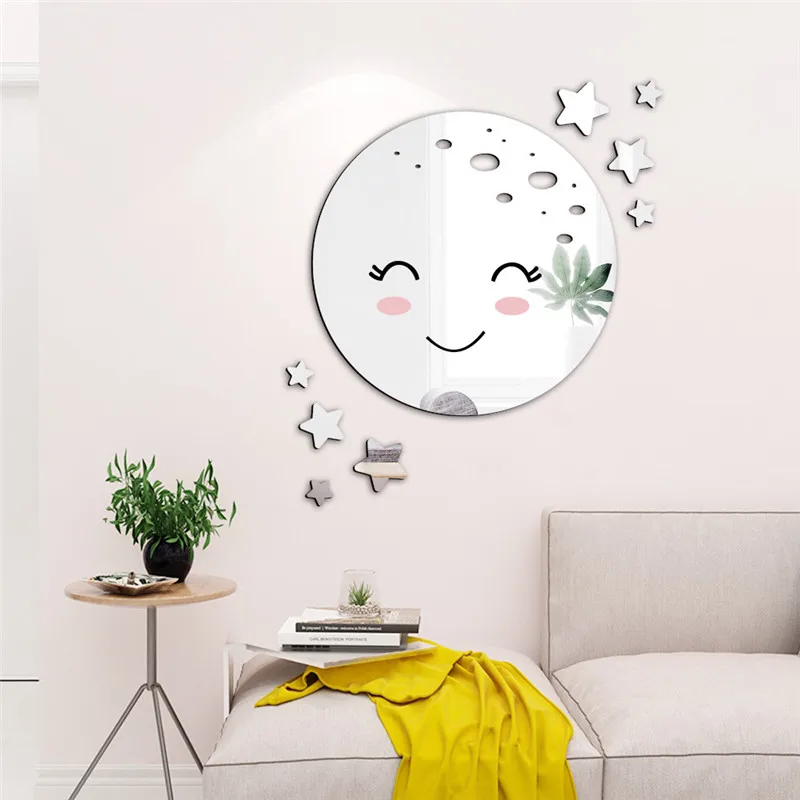3D-Planet-Stars-Mirror-Wall-Sticker-Home-Decor-Cartoon-Smile-Stars ...