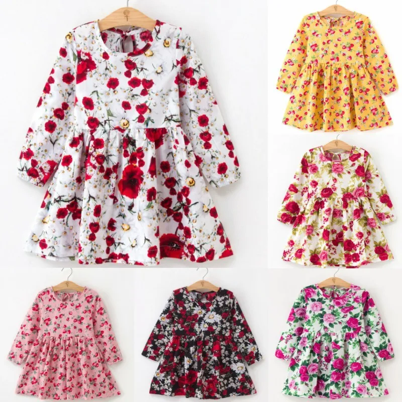 2019 Autumn Girl Dress Cotton Long Sleeve Children Dresses Floral ...