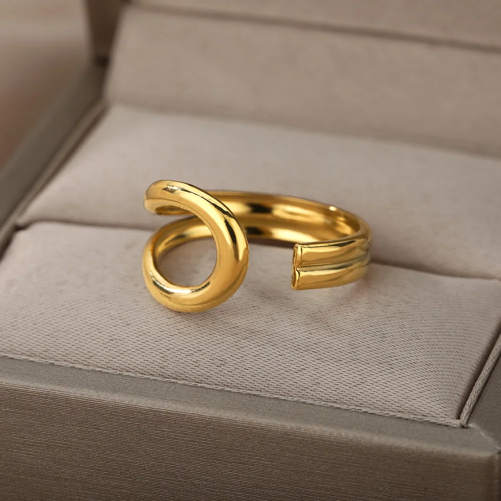 Geometry Hollow Open Wave Rings For Women Stainless Steel Gold Punk ...
