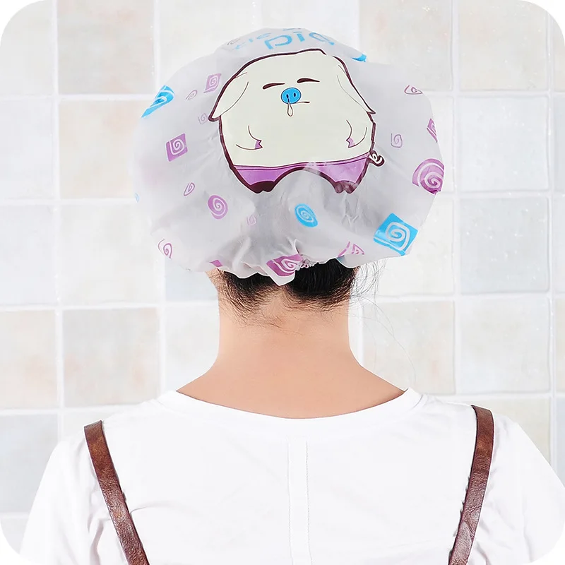 1PC cute cartoon waterproof shower cap thick elastic shower cap women's ...