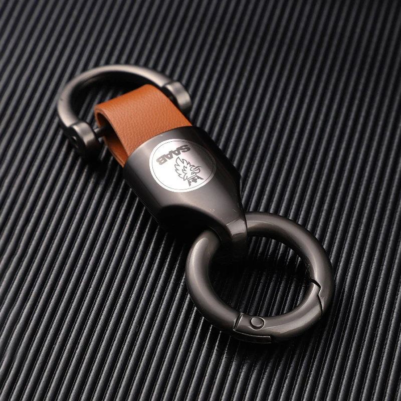 Metal leather car keychain for SAAB 93 95 9 3 9 5 900 9000 key chain ...