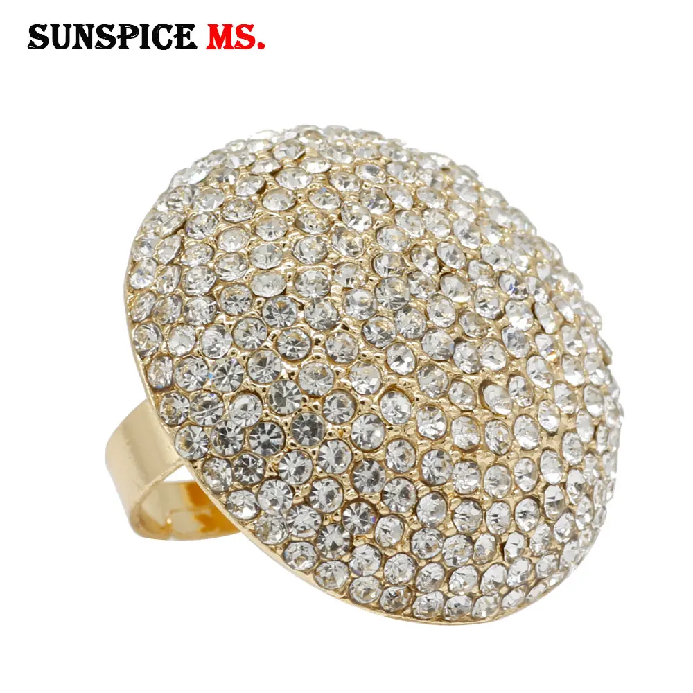 Sunspicems 2021 Crystal Women Big Rings Gold Color Morocco Banquet ...