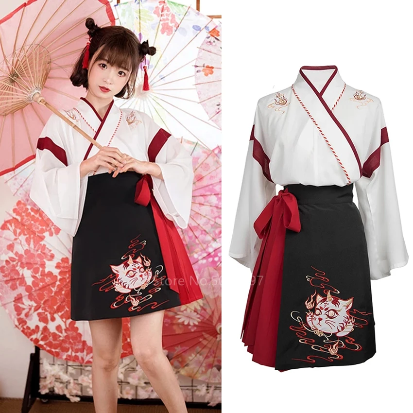 Asian Fashion Kimono Short Skirt Set Japanese Traditional Harajuku Kimono Women Girls Asian ...