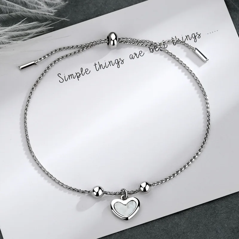 Pulsera de plata de ley 925 para mujer, brazalete con forma de corazón ...