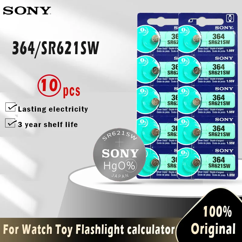 10pcs Original Sony 364 Sr621sw V364 Sr60 Sr621 Ag1 Lr621 164 531 1.55v ...
