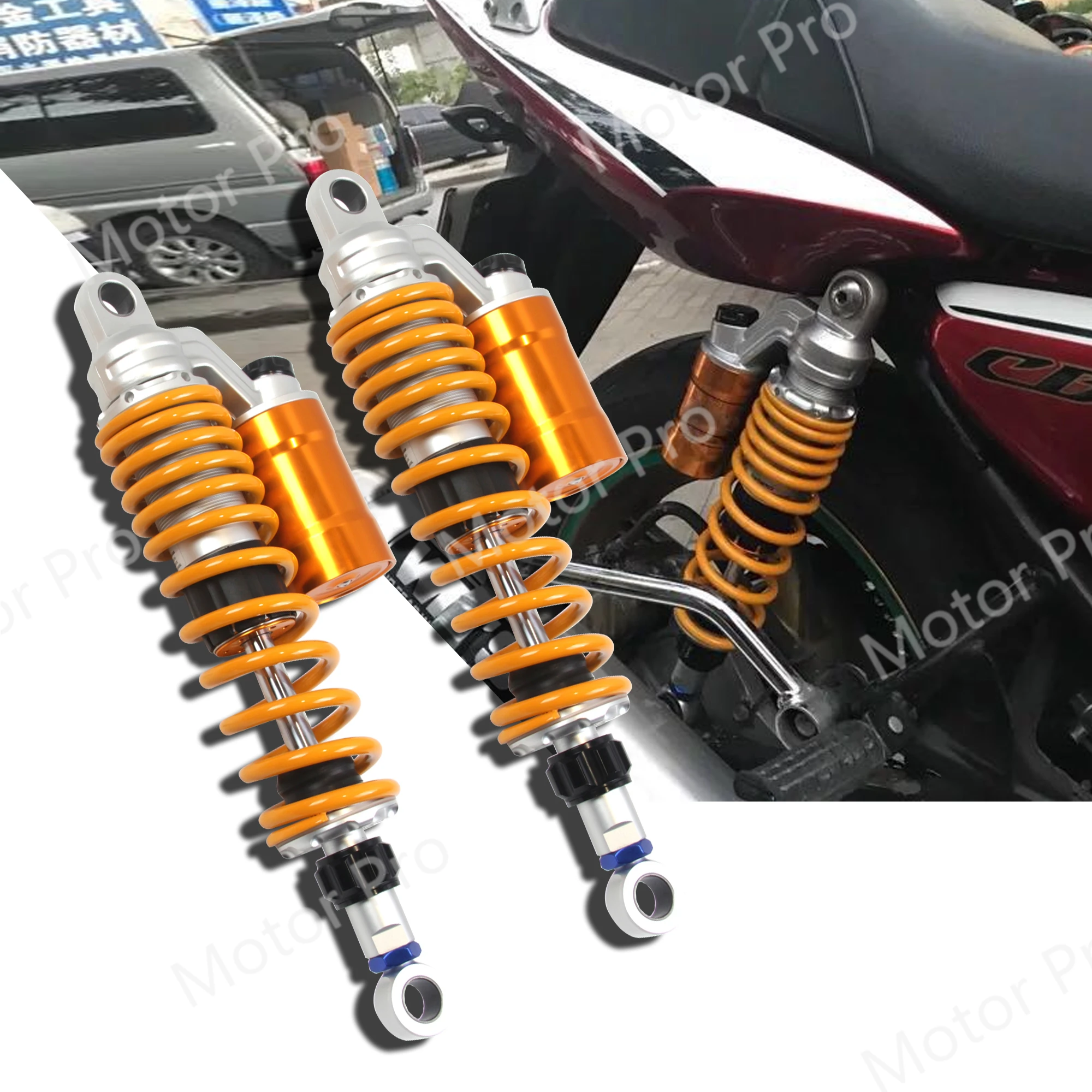 360mm/14' Motorcycle Adjustable Rear Shock Absorbers Suspension For Se ...