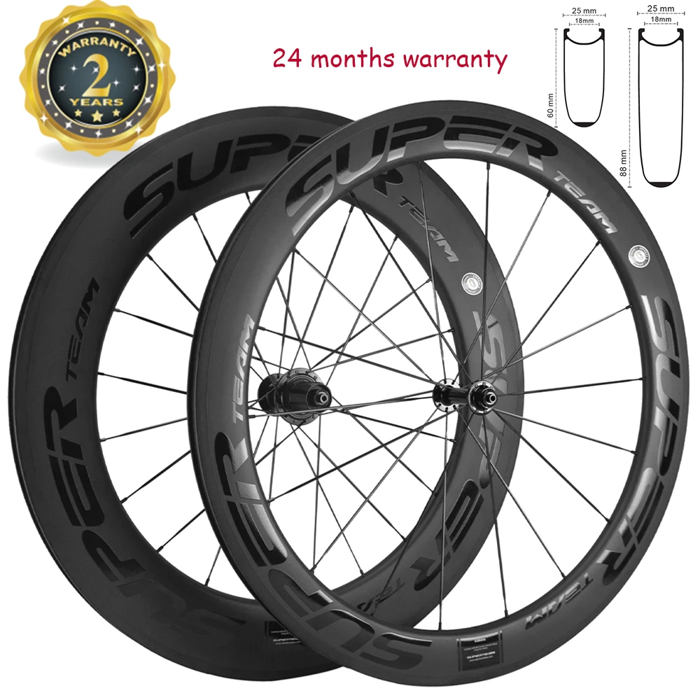 Superteam Front 60mm Rear 88mm Clincher Carbon Wheelset Road Bicycle Tubeless Carbon Wheels ...