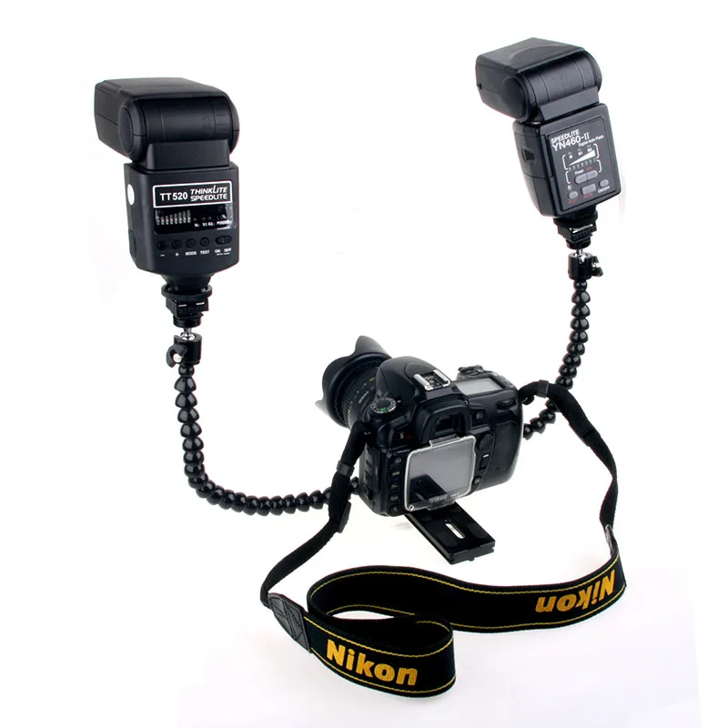 Flexible Dual Arm Hot Shoe Flash Bracket For Canon Nikon Pentax Macro ...