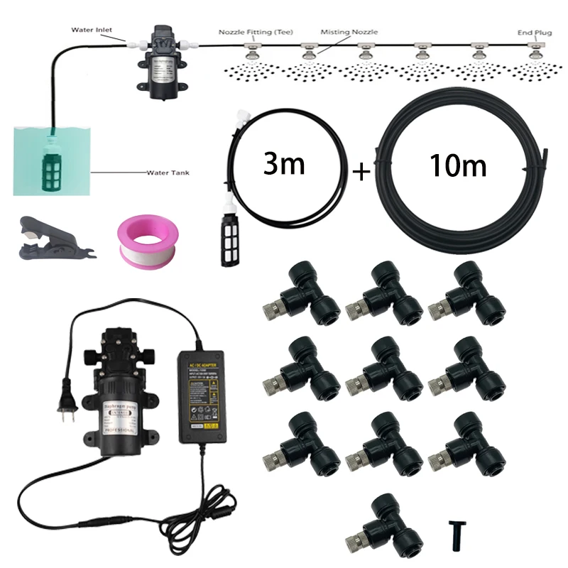 DIY-Water-Mist-Spray-Electric-Diaphragm-Pump-Kit-Garden-Greenhouse ...