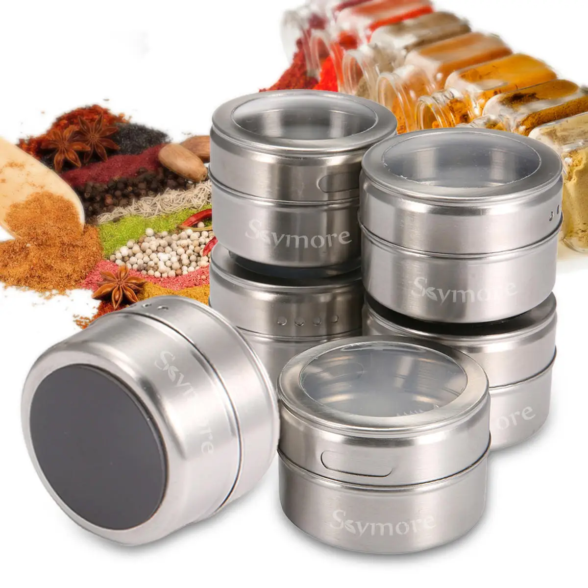 Jar Set Stainless Steel Magnetic Spice Tins Spice Organizer Condiment ...