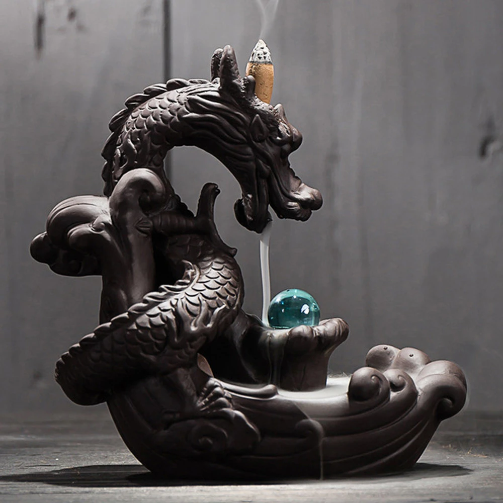 With 10Cones Ceramic Backflow Dragon Incense Burner Creative Home Decor ...