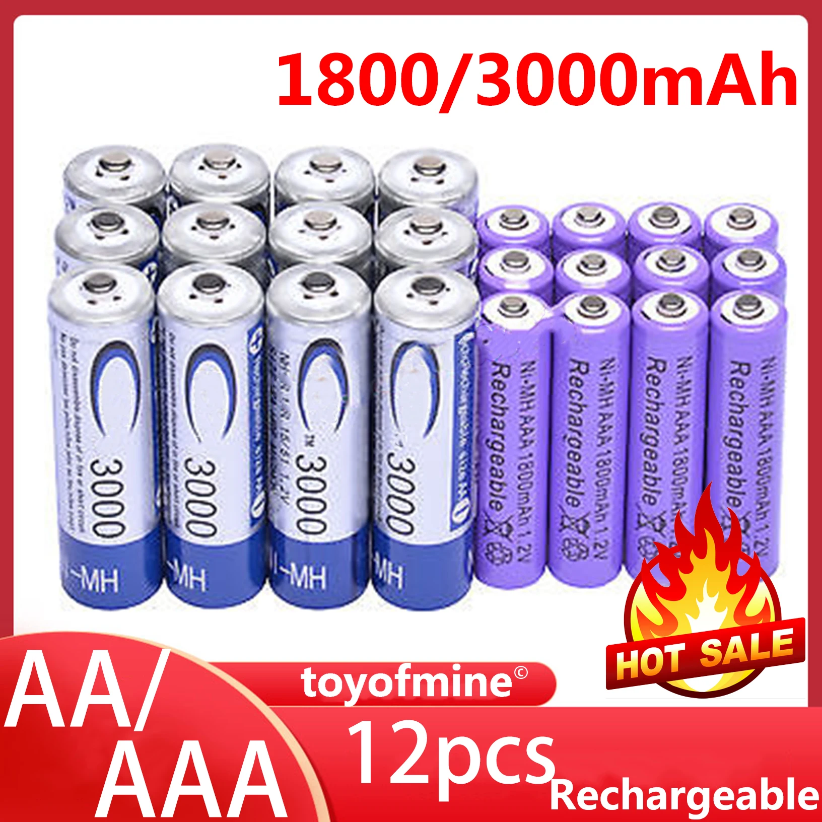 12x Aa 3000mah + 12x Aaa 1800mah Nimh 1.2v Rechargeable Battery Yellow ...