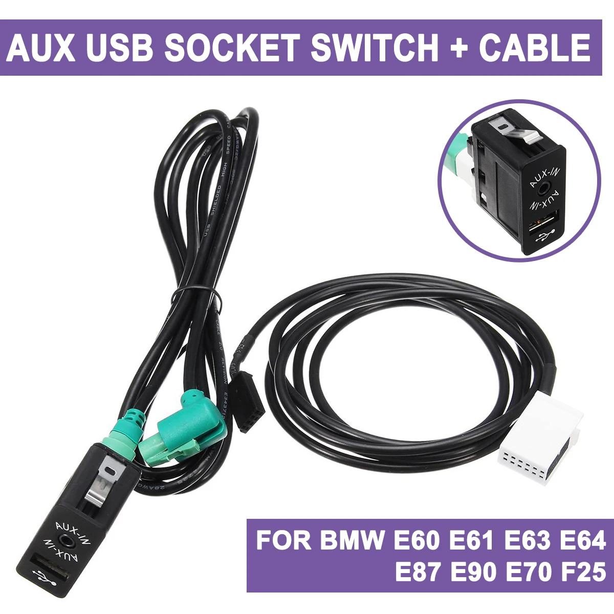Car Aux Usb Socket Switch+aux Usb Cable For Bmw E60 E61 E63 E64 E87 E90 ...