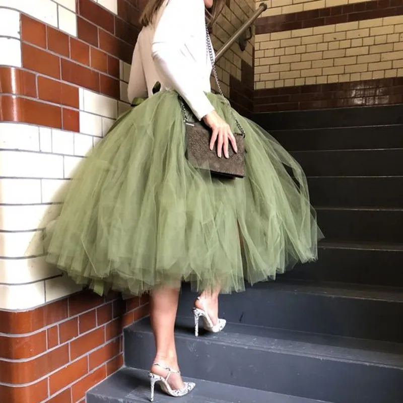 Arygreen Mid Tulle Skirts Women Fashion Tiered Skirt юбка женская ...