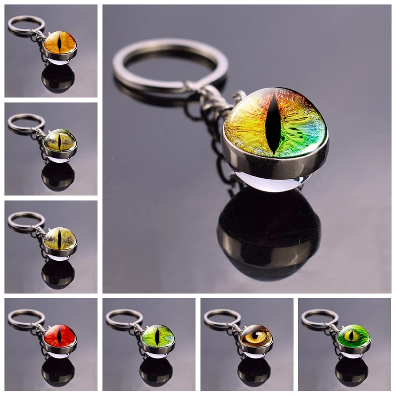 Evil Eyes Keychain Glass Ball Pendant Animal Dragon Snake Owl Cat Eyes ...