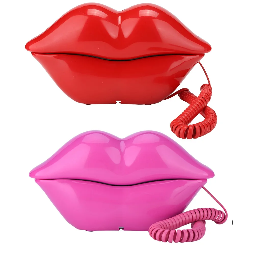 Cute Lips Shape Telephone Pink Phone Multi Functional Desk Corded Fixed ...