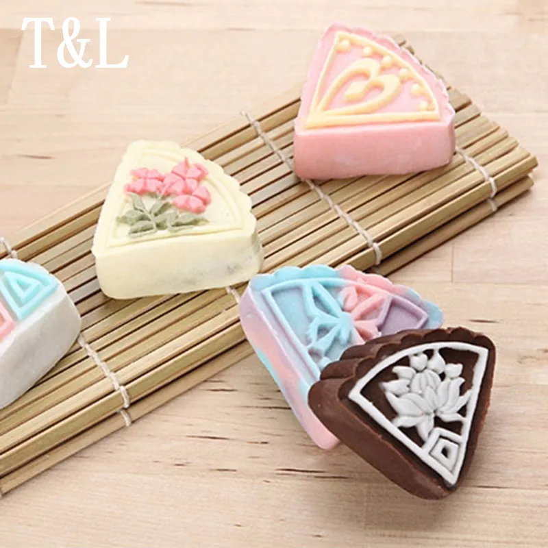 6Pcs Fan Shape Flower Moon Cake Stamps Mould Mold Pastry Mooncake Hand ...