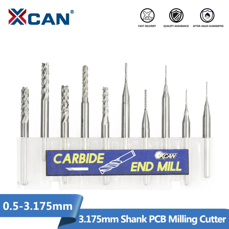 Xcan Corn End Mill 10pcs 0.5-3.175mm Carbide Pcb Milling Bit Pcb ...