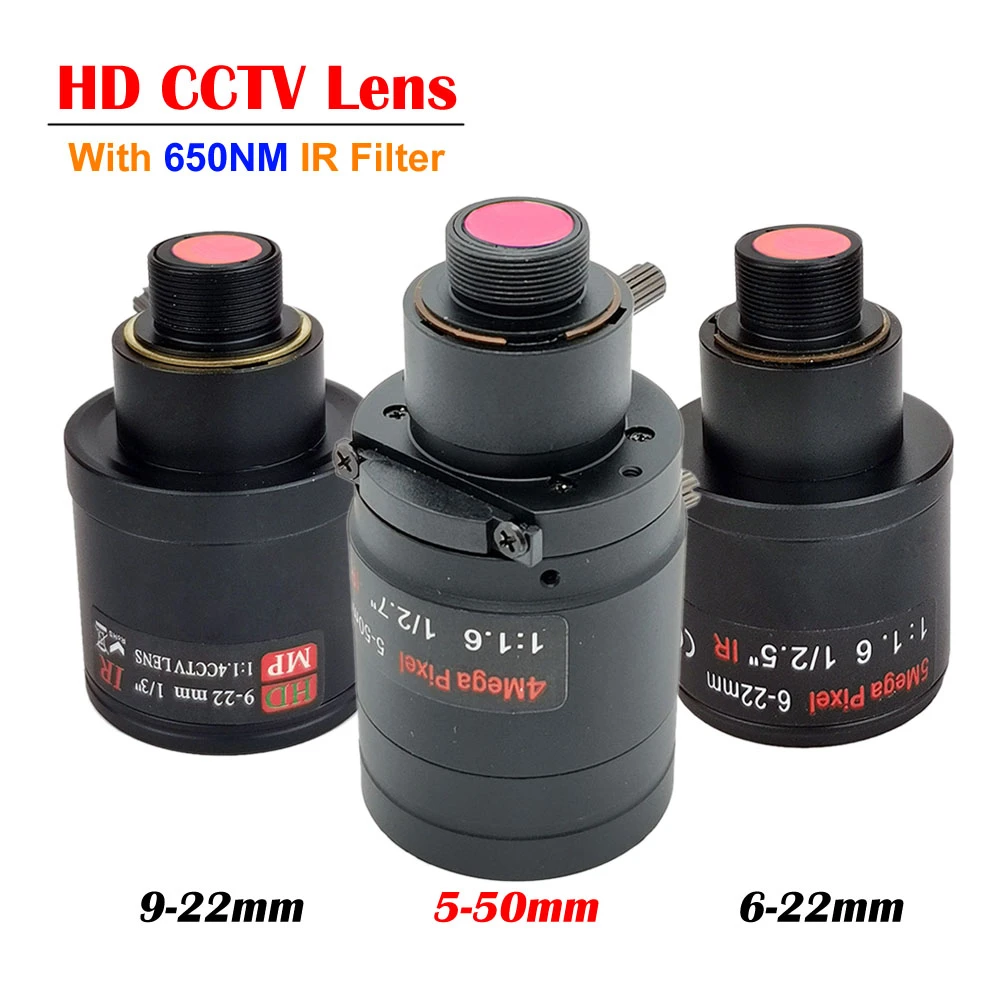 Objectif Varifocal Manuel Hd Mégapfête El Avec Filtre Ir 650nm, 5-50mm, 6-22mm, 9-22mm, Monture ...